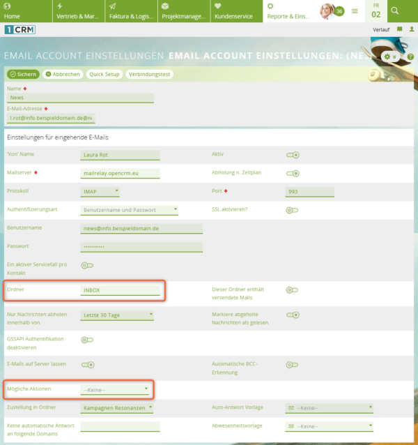 E-Mail-Einstellungen für das Mail-Relay konfigurieren - 1CRM: Das CRM-System - 1CRM: Das CRM-System